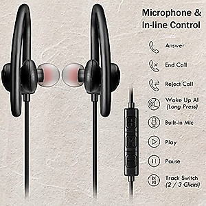 Sport Earbuds Running Headphones with Microphone, Wired in Ear Buds with Wrap Around Over Ear Hook for Jogging Workout Gym, Compatible with Cellphones, Laptop PC & Old iPhone, Friendly to Small Ear