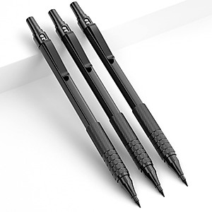 Nicpro Black Metal 2.0 Mechanical Pencil Set with Case, 3 PCS Drafting Lead Holder with 2mm Graphite Lead Refill (HB 2H 4H 2B 4B) & Colors, Sharpeners, Erasers for Artist Writing, Drawing, Sketching