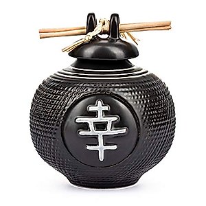 Live Whale Zen Decor Law of Attraction Asian Inspired Wishing Pot, Inspirational Gifts, Gratitude Jar with Scroll, Ceramic Jar with Lid for Daily Affirmations and Blessings, Black 3.5x3.5x4”