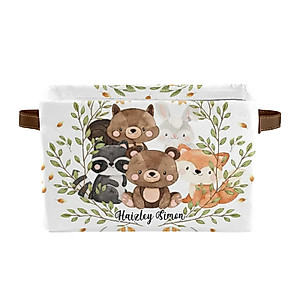 Cute Woodland Animals Personalized Storage Bins Custom Baskets Cubes Organizer With Handle for Home Nursery Supplies Clothes Toy 2 Pack