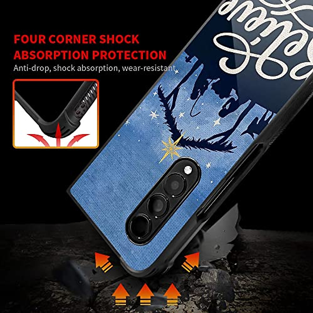 YiXinBB Compatible with Samsung Galaxy Z Fold 3 5G Case,Christmas Winter Believe Jesus for Women Men Boy Girl Fan Gift,Pattern Design Soft TPU Thin Shockproof Bumper Protective Cover Case