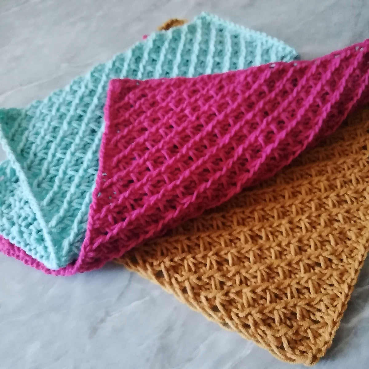 Set 3 Dishcloths Scowing Rag Towels Hand Knitted Cotton Coasters Drink Absorbent Hot Pads Mats Home Kitchen Square Reusable Cleaning Supplies Craft Tools Zero Waste Handmade