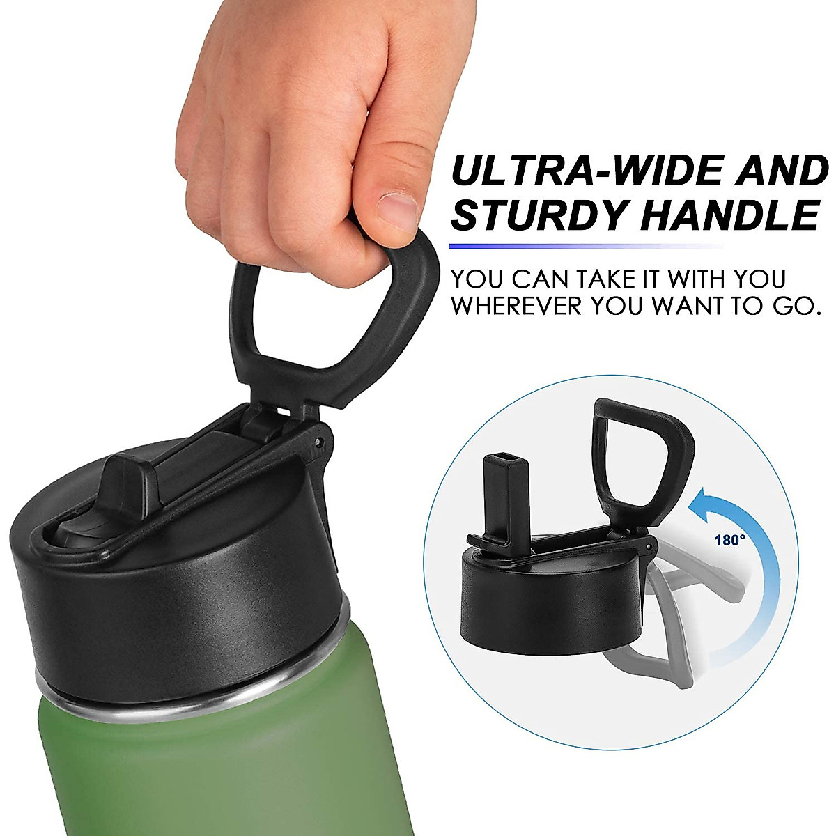 koodee Water Bottle-16 oz Stainless Steel Double Wall Vacuum Insulated Sports Water Bottle with Straw for Girls and Boy (Grass Green)