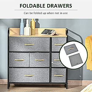 HOMCOM 7-Drawer Dresser, Fabric Chest of Drawers, 3-Tier Storage Organizer for Bedroom Entryway, Tower Unit with Steel Frame Wooden Top, Light Grey