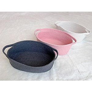 GiftExpress 2 Pack Pink Woven Basket - 13" x 8" x 5" Cotton Rope Organizing Baskets for Baby Items or Cat & Dog Toys - Cute Soft Gift Storage Bin w/ Handles