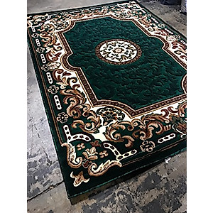 Kingdom Traditional Area Rug Hunter Dark Green Persian Design D123 (8 Feet X 10 Feet)