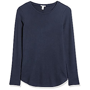 Daily Ritual Women's Cozy Knit Standard-Fit Long-Sleeve Shirttail Hem Crewneck Shirt, Navy, Medium