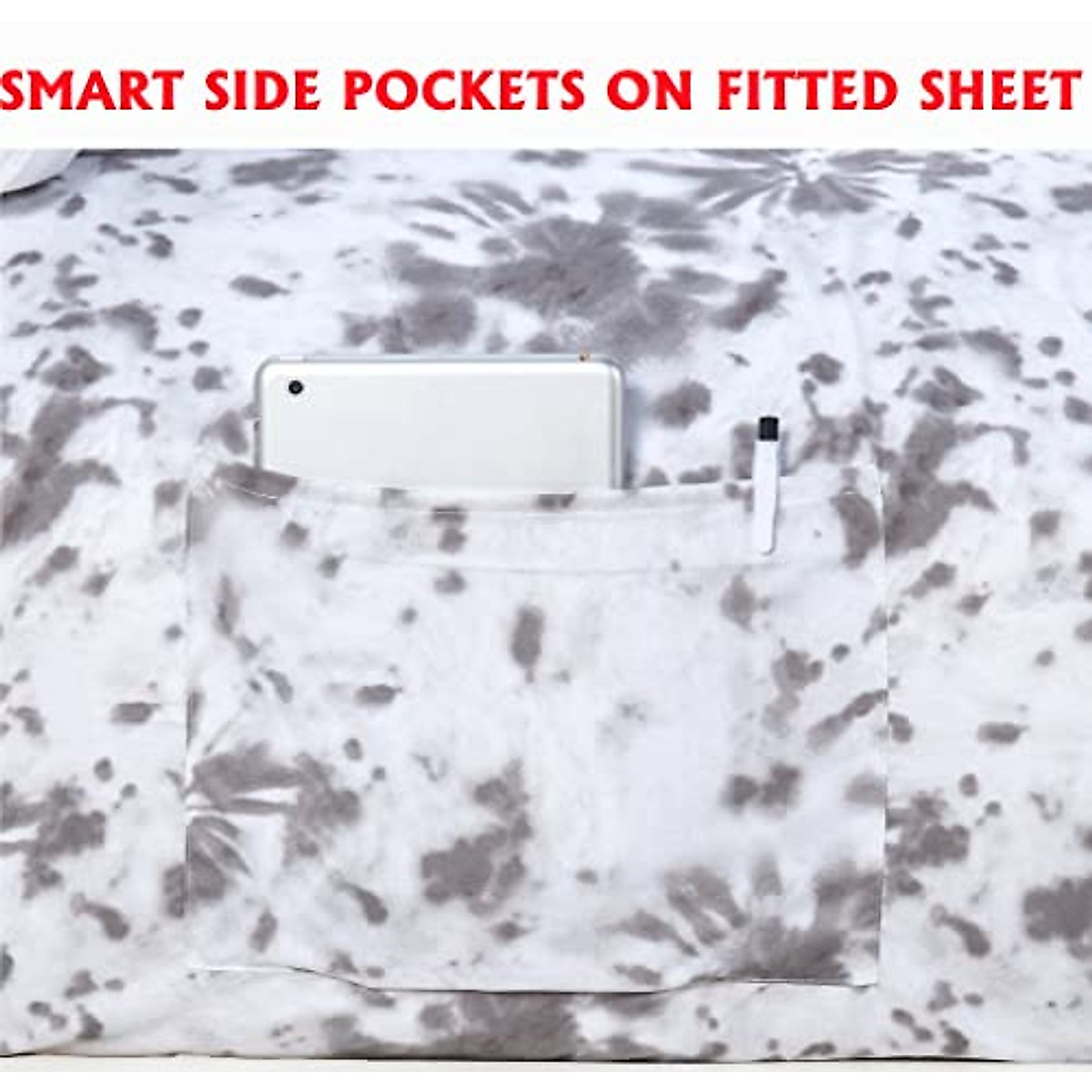 Elegant Comfort Luxury Soft Bed Sheets Tie Dye Pattern 1500 Thread Count Percale Egyptian Quality Microfiber Softness Wrinkle and Fade Resistant (6-Piece) Bedding Set, King, Tie Dye Gray