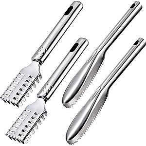 4 Pieces Fish Scaler Remover Fish Scaler Brush Set Stainless Steel Sawtooth Scarper Remover with Ergonomic Handle for Kitchen Tool Faster and Easier Fish Scales Skin Removing Peeling