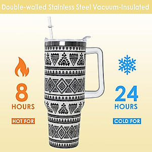 omezin 40 Oz Boho Tumbler With Handle 40oz Boho Tumbler With Lid Straw Double Insulated Travel Coffee Mug Womens Boho Cup Gifts