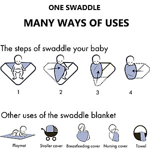 Bayceen Large Jersey Knitted Swaddle Blanket for Baby, Soft Stretchy Receiving Blanket for Newborns with Hat, Large 47 x 47 inches (Steel Blue)