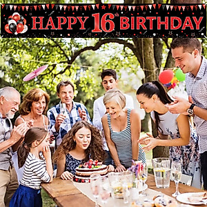 Red Black 16th Birthday Banner Decorations for Boys Girls, Black and Red Happy 16 Birthday Yard Banner Sign Party Supplies, Large Sixteen Year Old Birthday for Outdoor Indoor (9.8x1.6ft)