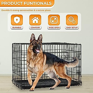 PayLessHere Large Dog Crate Kennel for Medium Large Dogs Metal Dog Cage Double-Door Folding Travel Indoor Outdoor Puppy Playpen with Divider and Handle Plastic Tray (42 Inch, Black)