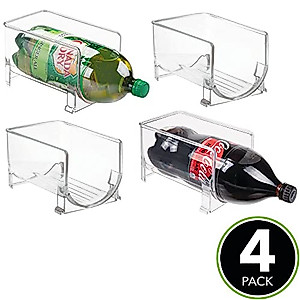 mDesign Large Stackable Kitchen Bin Storage Organizer Rack for Pop/Soda Bottles for Refrigerator, Pantry, Countertops and Cabinets - Holds 2-Liter Bottles - 4 Pack - Clear