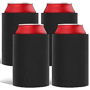 Desing Wish Bottom-Sealed 12oz Standard Can Cooler Sleeve Anti-Slip Neoprene Blank Drinks Insulator Sleeves for 12 16 oz Beverage Cans/Bottles (4 Pack Black)