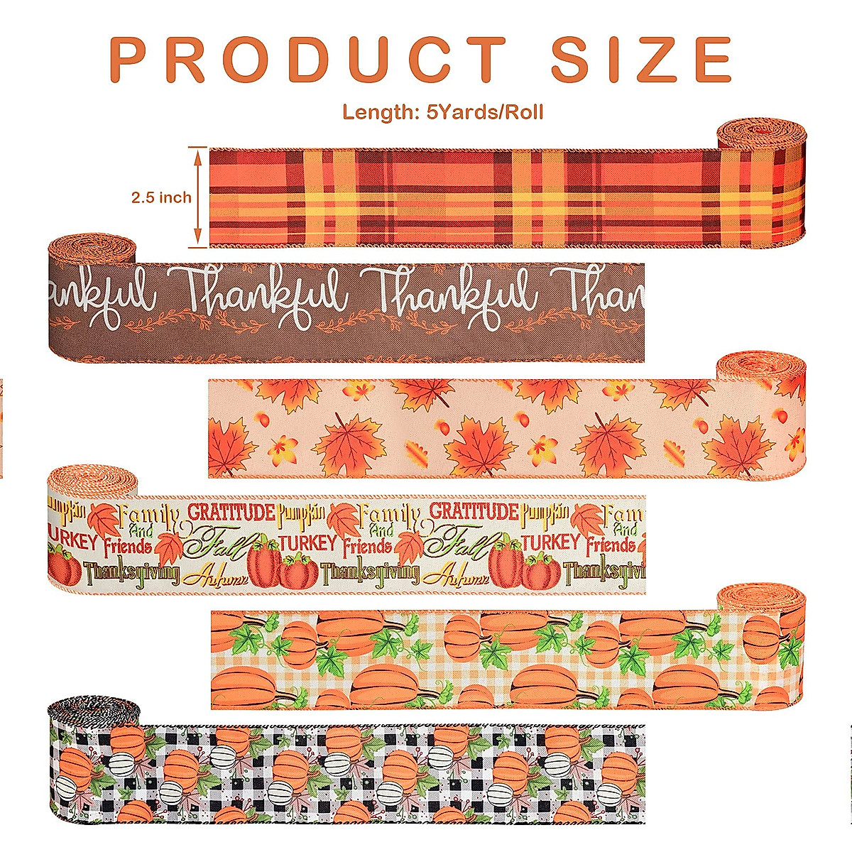 Fall Wired Ribbon,2 Rolls Thanksgiving Pumpkin Ribbon,10 Yards 2.5In Autumn Pumpkins Wired Edge Ribbon,DIY Wired Wrapping Craft Ribbon for Home Thanksgiving Decor Wrapping DIY Crafts (Thanks-Lattice)