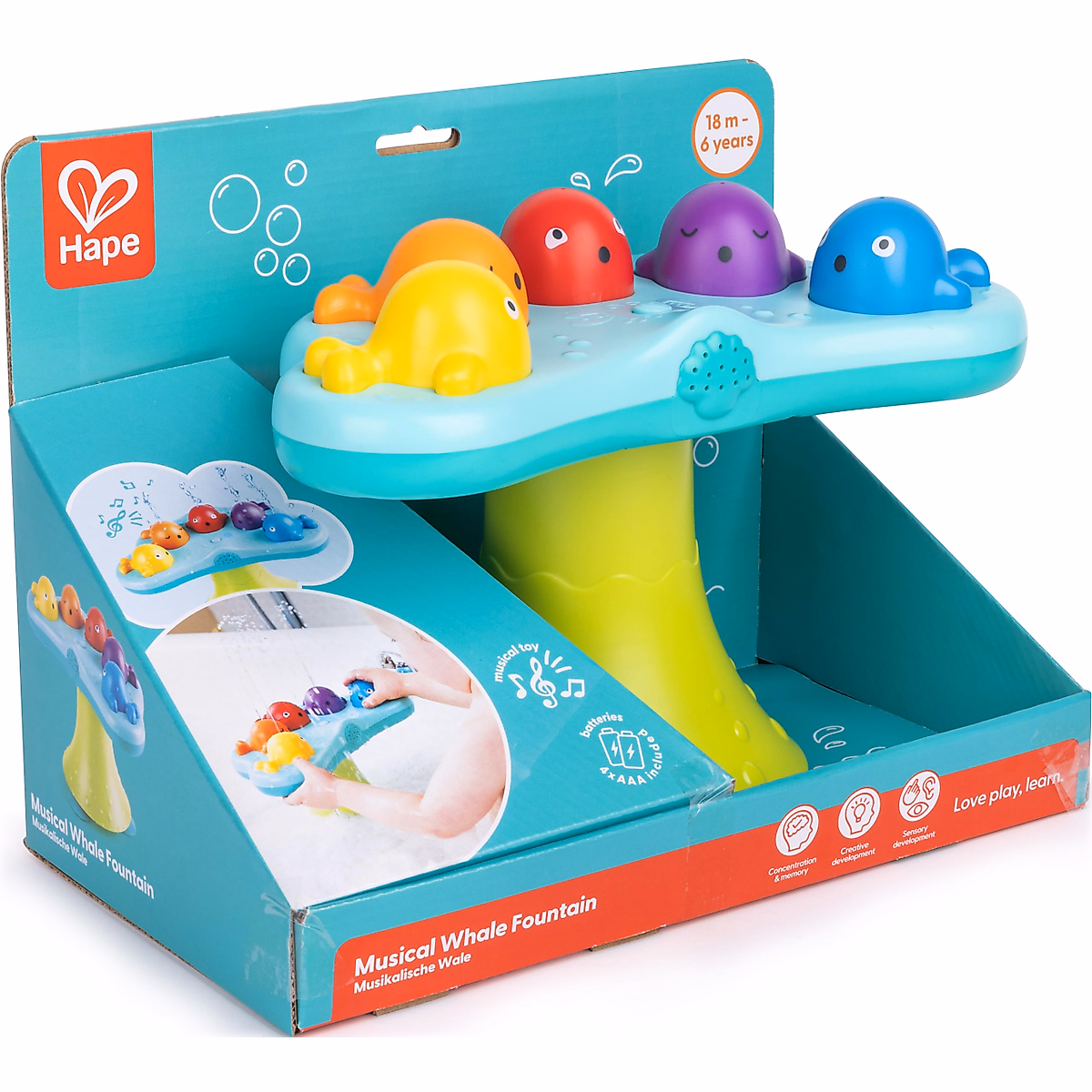 Hape Music Fountain Bath Toy| Whale Bathtub 2 Play Modes Toy with Music| Bathroom Shower Toy for Toddlers
