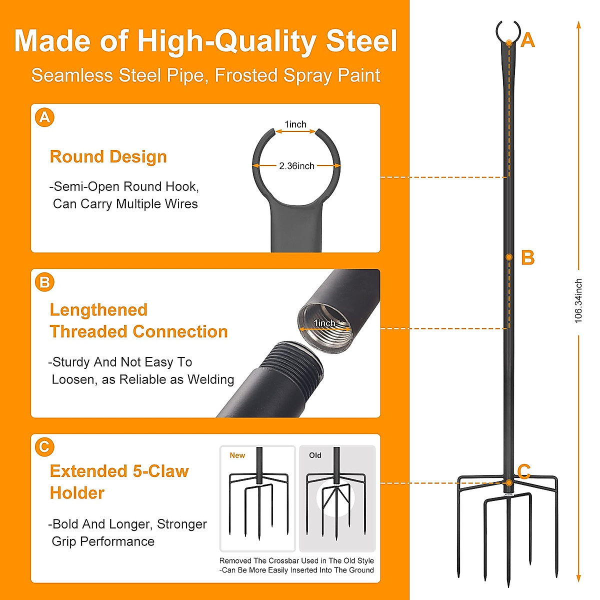 String Light Poles for Outside, 2 Pack 9ft 5 Prong Base Poles for Outdoor String Lights with Hooks- Garden, Backyard, Patio Light Poles for Wedding Party Deck Christmas