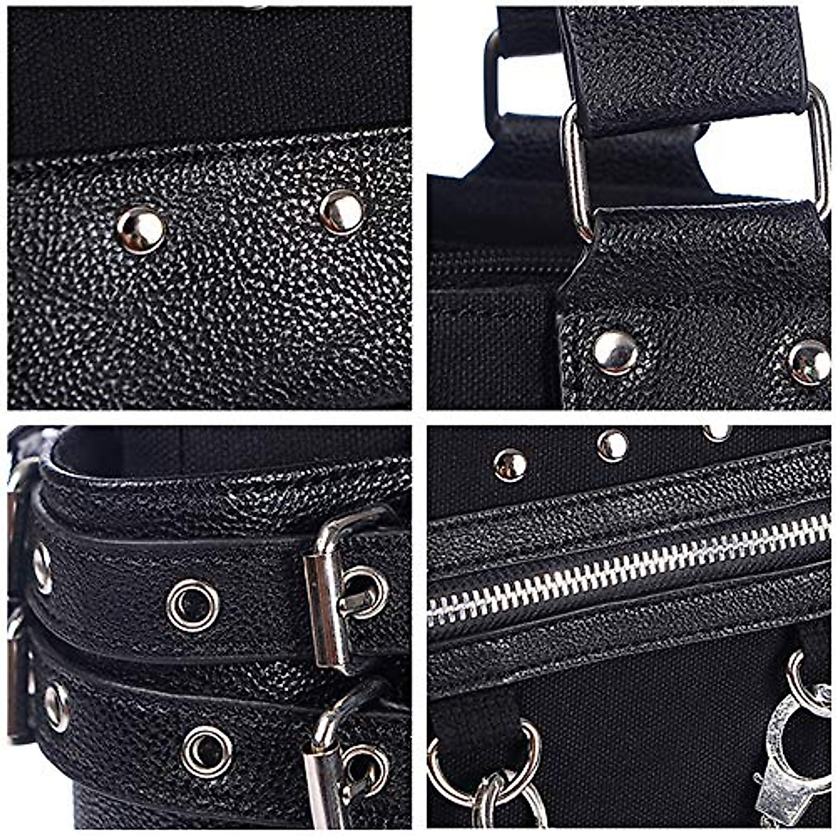 Women Fashion Rivet Handbag Purse Canvas Punk Tote with Shoulder Strap Crossbody Bag Large Capacity Black (Black)