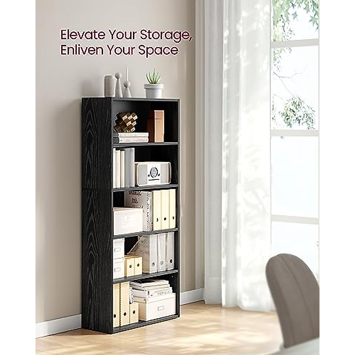 VASAGLE Bookshelf, 5-Tier Open Bookcase with Adjustable Storage Shelves, Floor Standing Unit, Black ULBC165T56