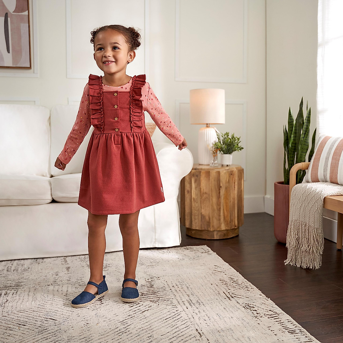 Gerber Baby Girls Toddler 2 Piece Overall Dress Set, Orange Leaves, 3-6 Months