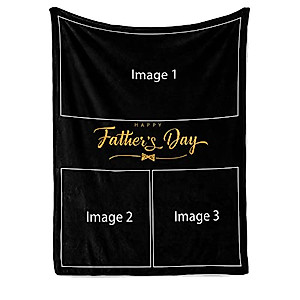Jekeno Fathers Day Blanket Gifts for Dad Personalized Custom Photo Blanket with 3 Pictures Customized Memorial Plush Throw for Love Dad Papa Pappy, 40"x50"