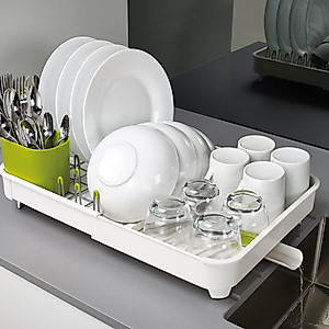 Joseph Joseph 85071 Extend Expandable Dish Drying Rack and Drainboard Set Foldaway Integrated Spout Drainer Removable Steel Rack and Cutlery Holder, White,White/Green - Plastic