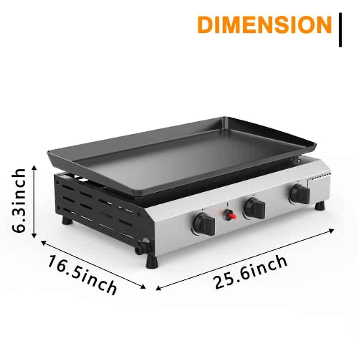 ADREAK 25.6 Inch 3 Burner BBQ Gas Grill Griddle, Stainless Steel Portable Detachable 30,000 BTU Table Top Propane Grill, Patio Garden Barbecue Grill with Two Side Table for Outdoor Cooking Camping or Tailgating (Only Griddle)