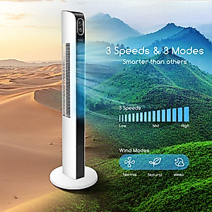 Aigostar Tower Fan, 42inch Oscillating Cooling Fan with Remote, Quiet Bladeless Floor Fan, 3 Speeds, 3 Modes, 10H Timer, LED Display with Touch Control, White Standing Fan for Bedroom Home Office