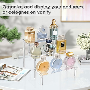 Acrylic Display Risers,Clear Display Risers Stand Small Mini Shelf 3 Tiered Cupcake Stand for Food Desserts Stand Perfume Organizer Toys Collections Cosmetic Products Tabletop Use (9 x 8 x 6 Inch)
