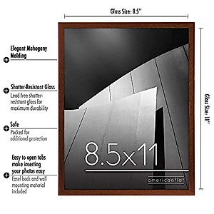 Americanflat 8.5x11 Picture Frame in Mahogany - Thin Border Photo Frame with Shatter Resistant Glass - Horizontal and Vertical Formats for Wall and Tabletop