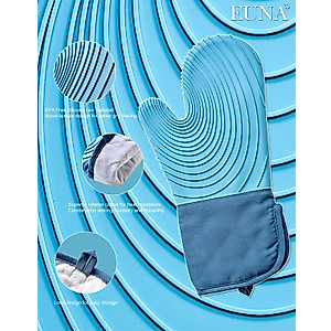EUNA Silicone Oven Mitts, Heat Resistant Oven Mitts and Pot Holders Sets, Non-Slip Kitchen Mittens with Mini Oven Gloves and Hot Pads, Perfect for Baking Cooking, Quilted Liner, Gift Box, Blue & Azure