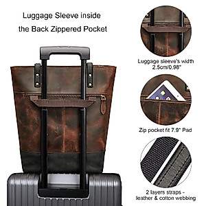 S-ZONE Leather Tote Bag for Women Genuine Leather Shoulder Purse Vintage Handbag Two Tone with a Luggage Sleeve