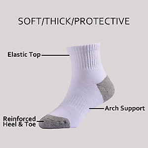 EPEIUS Kids Boys/Girls' Cushioned Socks Thick Cotton Athletic Running Socks Ankle Sports 6 Pack 7-10 Years,White/Grey