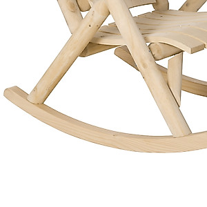 Outsunny Outdoor Wooden Rocking Chair, Single-Person Rustic Adirondack Rocker with Slatted Seat, High Backrest, Armrests for Patio, Garden and Porch, Natural