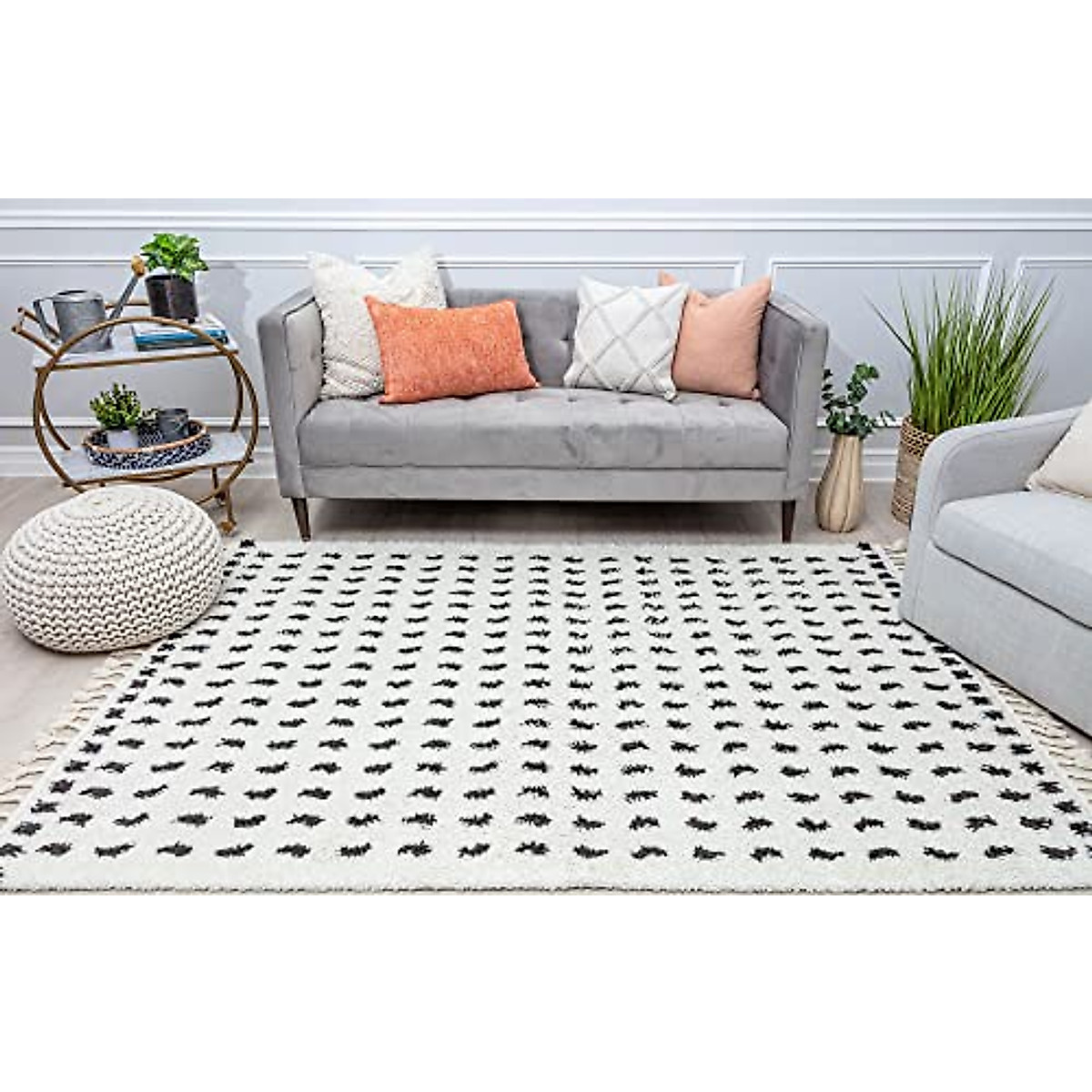 CosmoLiving by Cosmopolitan BT15B Calm Creation Dots Modern White Non-Shedding Living Room Bedroom Dining Home Office Area Rug, 8'3"X10'0"