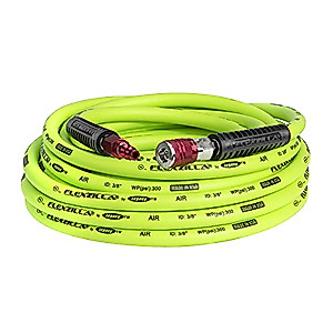 Flexzilla Air Hose with ColorConnex Industrial Type D Coupler and Plug, 3/8 in. x 35 ft., Heavy Duty, Lightweight, Hybrid, ZillaGreen - HFZ3835YW2-D