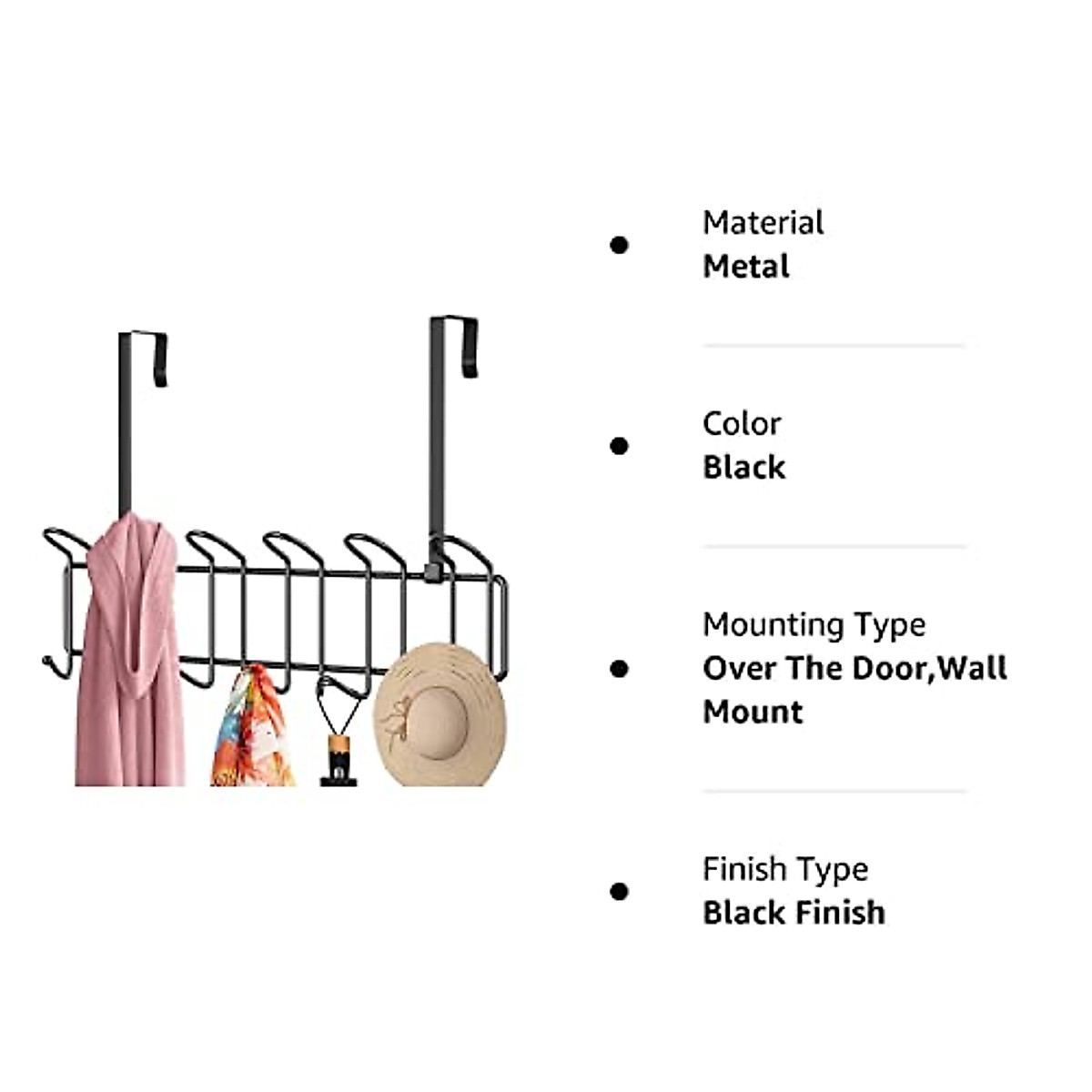 Minggoo Coat Rack Wall Mounted Hook Rack Over The Door Hook Organizer 13 Hooks, Heavy-Duty Iron Wire Black