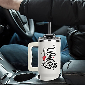 Christmas Gifts For Wife From Husband - Wife Tumbler 40Oz, Wife Gift on Birthday, Anniversary, Valentines, Present Idea for Wifey, Cool Wedding Coffee Cup with Straw and Handle, Drinking Mug for Women