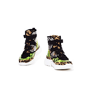 Cape Robbin Superstars Leopard High Top Lace Up Platform Fashion Sneakers Bootie (9, Leopard Lime)