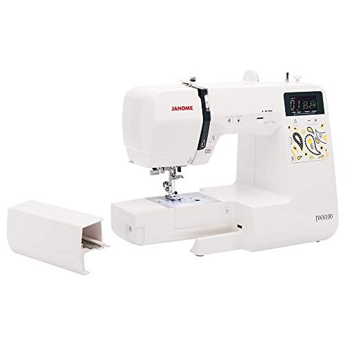 Janome JW8100 Fully-Featured Computerized Sewing Machine with 100 Stitches, 7 Buttonholes, Hard Cover, Extension Table and 22 Accessories