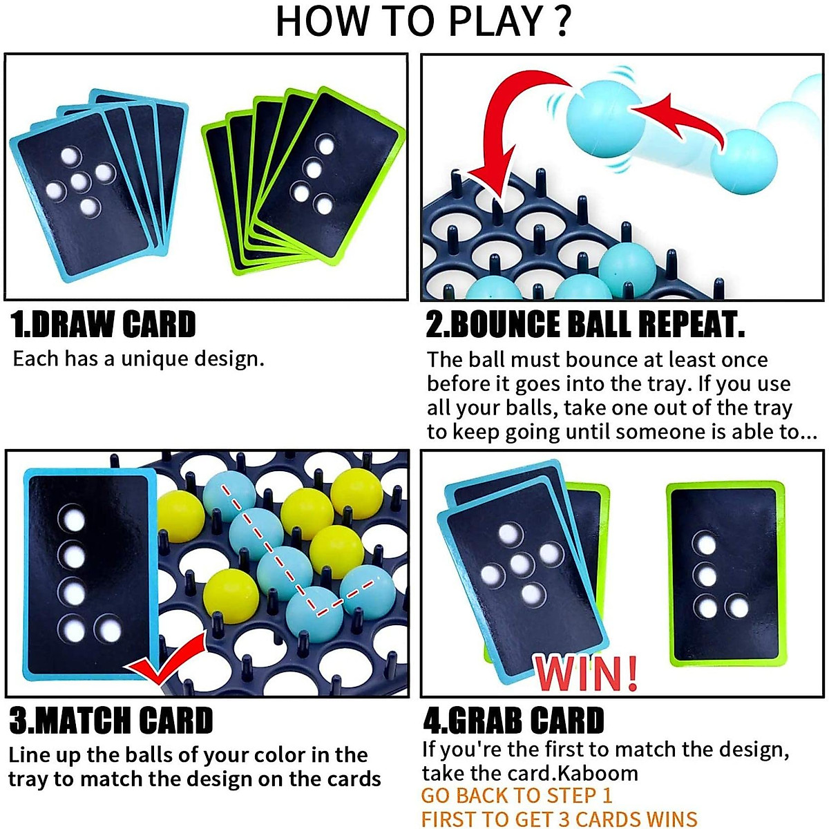 VIZH Bounce Ball Game Family Party Board Games Ball Toy, Desktop Bouncing Ball Game,Family Bouncing Balls Board Game with Pattern Challenge for Party, 2-4 Palyers Game