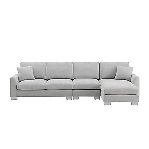 Tmsan 119" Sectional Sofa Cloud Couch, Oversized L Shaped Modular Sofa with Chaise Lounge, Modern Chenille Upholstered 4 Seater Couch Set for Living Room Apartment Office (Light Grey)