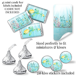 Little Hatchling Cute Sea Turtle Sea Life Baby Shower Party Bundle Includes 20 each of Invitations with Envelopes + 4 Different Sizes of Decorative Stickers, Diaper Tickets & Bring a Book Cards