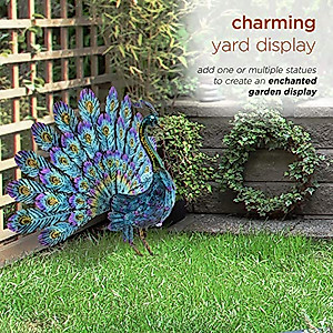 Alpine Corporation JUM232 Metal Peacock Outdoor Statue, 32" L x 12" W x 23" H, Multi-Color