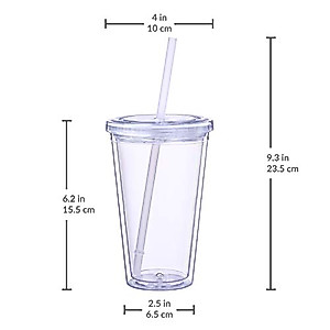 Cupture Classic Insulated Double Wall Tumbler Cup with Lid, Reusable Straw & Hello Name Tags - 24 oz, 2 Pack (clear)