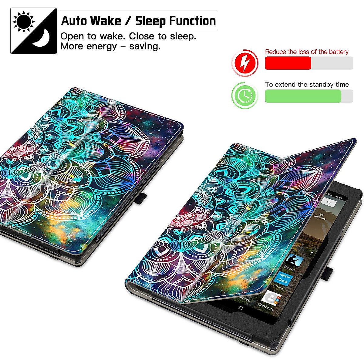 Retear Folio Case for Amazon Fire HD 8 & Fire HD 8 Plus Tablet (ONLY fit 10th Generation 2020 Release), Premium PU Leather Stand Protective Smart Cover with Auto Wake/Sleep, Mandala Flower