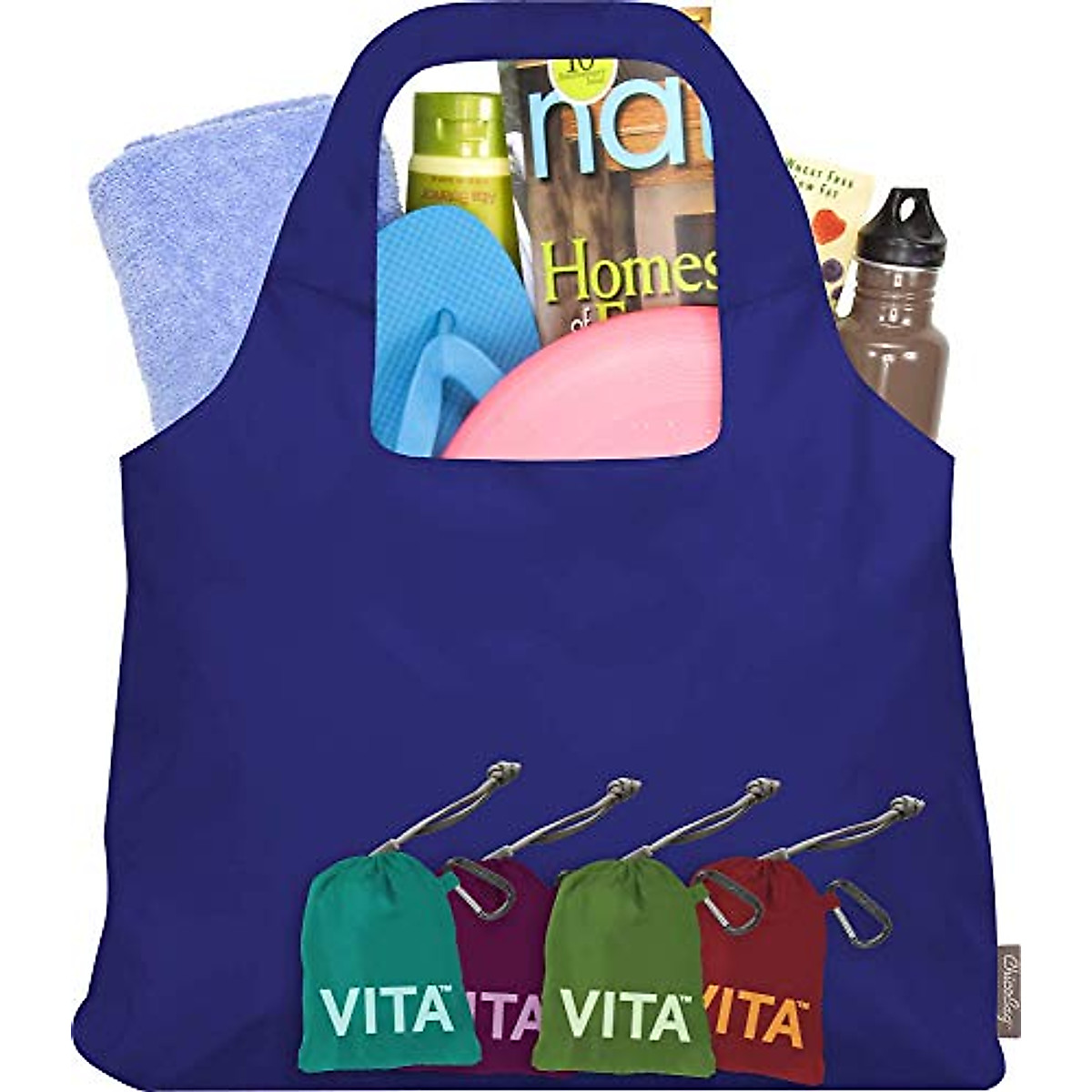 ChicoBag Vita Reusable Tote Bag with Carabiner Clip | Compact Reusable Shopping Bags | Eco Friendly | Mazarine Blue