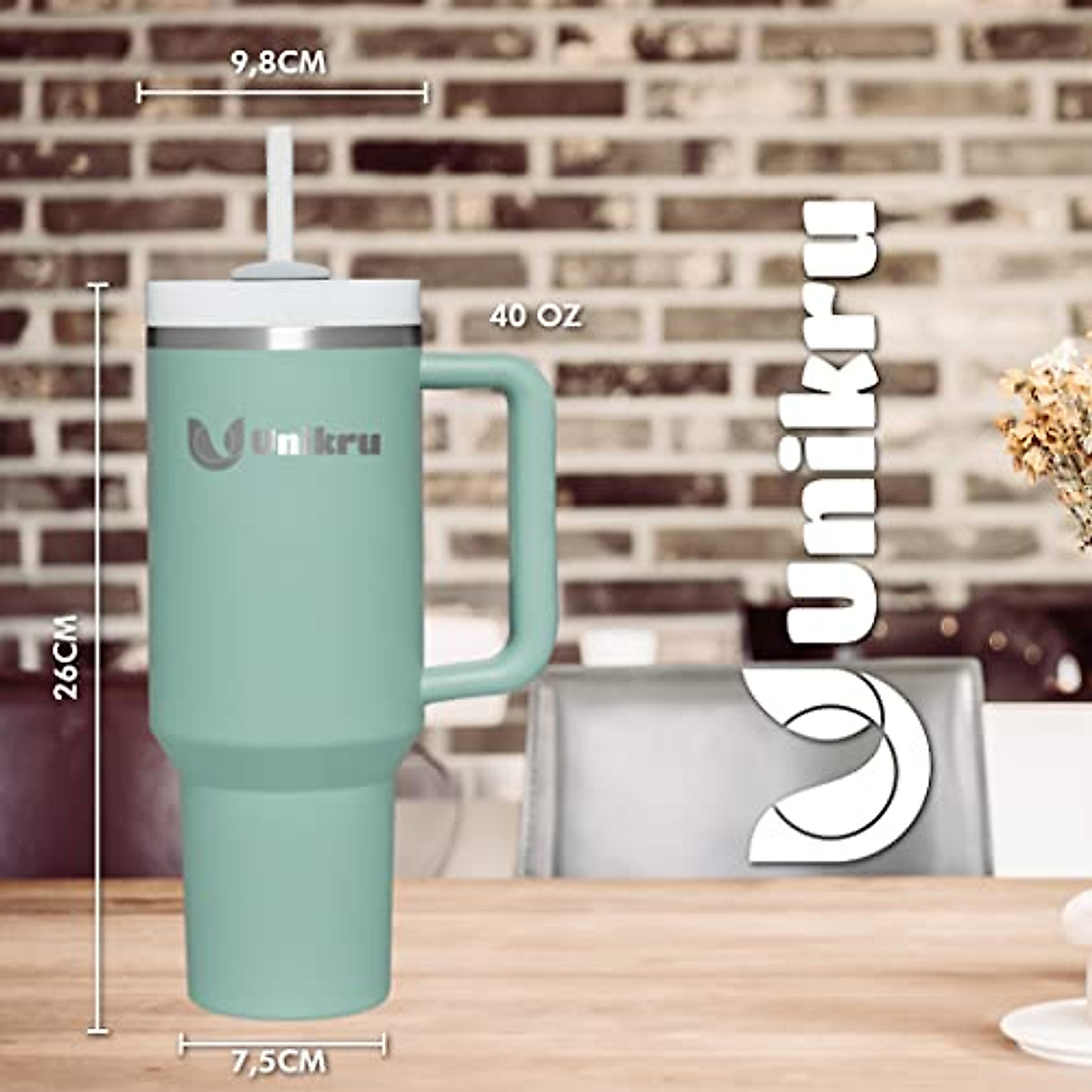 Unikru 40 oz Tumbler with Handle and Straw - Leak Proof - tumbler with straw, Eco-friendly Materials, Insuladed, Reusable (Fog) H2 Version