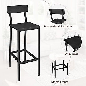 MAHANCRIS Bar Chairs, Set of 2 Bar Stools with Backrest, 25.6" Tall Counter Bar Stools, Kitchen Bar Stools with Footrest, for Dining Room, Bar, Easy Assembly, Black BAHB03101